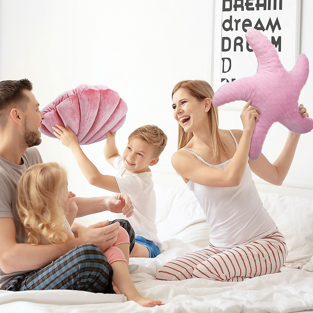 Newwiee 2 Pcs Starfish Pillow Shell Pillows Star Shaped Pillow Seashell Shaped Accent Throw Pillows Beach Pillows Decorative Throw Pillows for Small Couch Bed Bedroom Living Room (Pink)