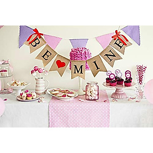 Valentines Day Burlap Banner, Valentines Decor for Home, Be Mine Hanging Banner & 28 Pcs Felt Heart Garland Banner Decor for Mantle Fireplace Wall, Decorations Pre-Assembled - No DIY Required