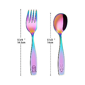 ANNOVA Kids Silverware Children's Safe Flatware Set Stainless Steel - Children Forks, Children Tablespoons, Toddler Utensils, Metal Cutlery Set for LunchBox (Engraved Dog Bunny) (UV Rainbow, 6 Pieces)