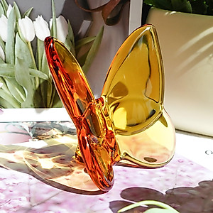 Lioaeust Crystal Butterfly Figurines,Flying Butterfly Figurine Decor Crystal Cut Glass Butterfly Ornament Statue Animal Collectible Gift Home Ornament Decor (Green+Orange)