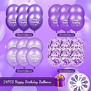 Purple Birthday Balloons 24Pcs Purple Happy Birthday Metallic Balloons Purple Latex Balloons Confetti Balloons for Girls Women Birthday Engagement Bridal Shower Wedding Anniversary Party Supplies