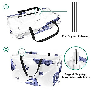 Dinosaur Full Print Large Capacity Laundry Organizer Tote Bag - Reusable and Foldable Oxford Cloth Shopping Bags