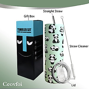 Ceovfoi Panda Gifts for Women Mug Cute Tumbler with Lid and Straw Coffee Cup Stuff Decor Kung Fu