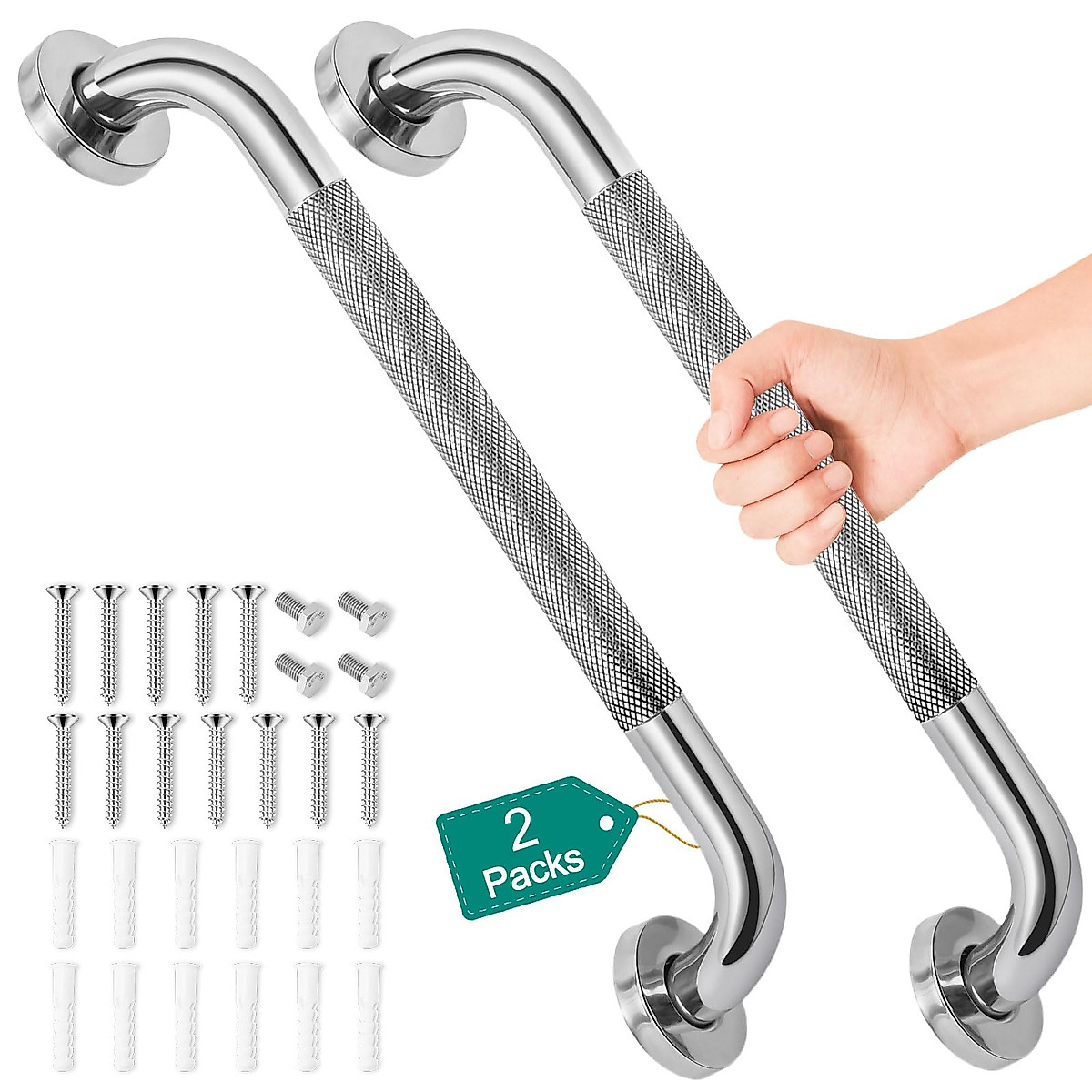 2 Pack 16 Inch Grab Bars for Bathtubs and Showers, Safety Bathroom Shower Grab Bars for Seniors Holds up to 500LBs, Handicap Grab Bars Stainless Steel, Anti Slip Shower Handle for Wall, Elderly