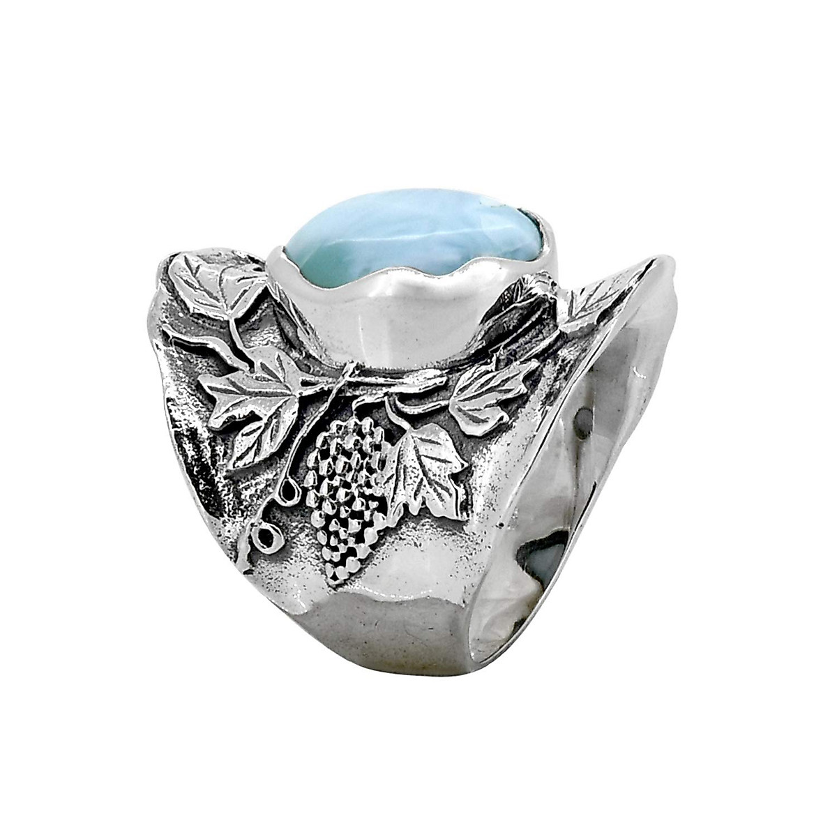 YoTreasure 10x14 MM Larimar Classic Statement Ring Oxidized .925 Sterling Silver