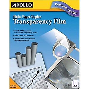 Apollo® Plain Paper Copier Transparency Film, Black On Clear With Strip, Box Of 100 Sheets
