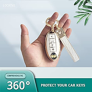 LOCATVE Compatible with Nissan Key Fob Cover, Car Key Cover for Nissan Altima Maxima Armada Rogue Murano Sentra Pathfinder Key Fob Cover 2022 White