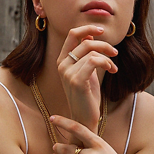 OPFIV 6Pcs 14K Gold Plated Stacking Rings for Women Teen Cubic Zirconia Wave Stackable Thin Gold Ring Plain Statement Band Promise Eternity Bands Ring Comfort Fit Size 6-9 (Gold, 7)