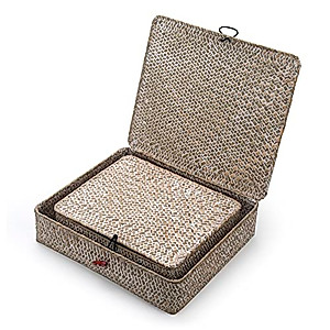 Whitewash Seagrass Storage Basket Bins with Lid Rectangular Woven Shelf Baskets for Organize Snack Toys Set of 2 (Large+Small)