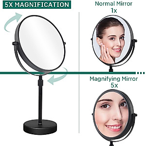Nicesail Higher Taller Tabletop Makeup Mirror of 8 Inch, 5X Magnified Makeup Mirror Countertop Standing, Height Adjustable, Double Sided Mirror in Matte Black (8 Inch, 5X)…