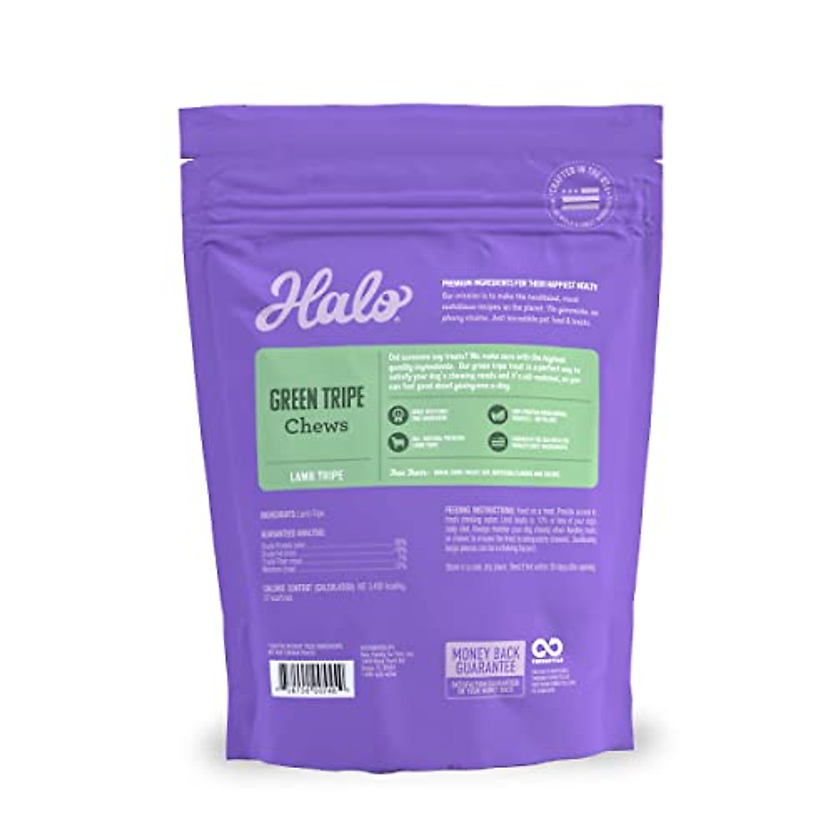 Halo Purely For Pets Halo Green Tripe Chew, Lamb Tripe Formula, All Life Stages, 6.0-OZ Pouch