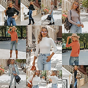 REVETRO Women's Turtleneck Long Sleeve Shirts Winter Fashion Slim Fit Tops Plain Basic Layering Lightweight T-Shirt Black M……