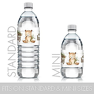 Woodland Bear Baby Shower Water Bottle Labels - Brown Bear Waterproof Wrappers - 24 Stickers