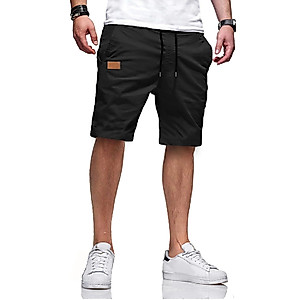 JMIERR Mens Athletic Shorts Casual Cotton Drawstring Summer Beach Twill Chino Dress Golf Workout Gym Running Basketball Shorts, XL, S Black