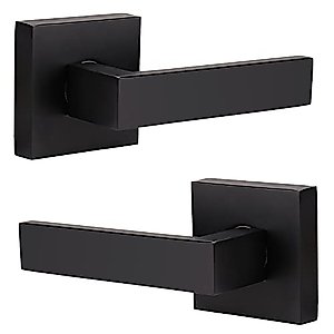 home improvement direct No Lock Dummy Door Lever, Single Sided Door Handle Without Lock for Interior Use, Non-Turning Matte Black Suqare Heavy Duty Lever Set 2 Pack