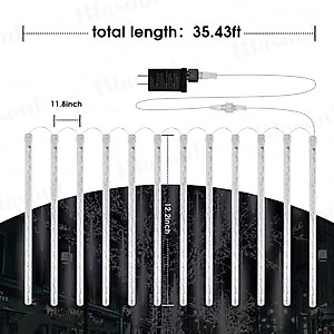 Ponwec 24 Tubes 576 LEDs Meteor Shower Rain Lights 12.2 inch Falling Rain Lights Icicle Rain Drop Lights Waterproof Cascading Lights for Christmas Halloween Holiday Party Wedding Patio Outdoor (White)