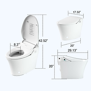 Luxury Smart Toilet with Wireless Remote, Multiple Spray Modes, Heated Seat with Warm Water Sprayer and Dryer, Foot Sensor Modern Toilet Bidet Automatic Flush Toilet