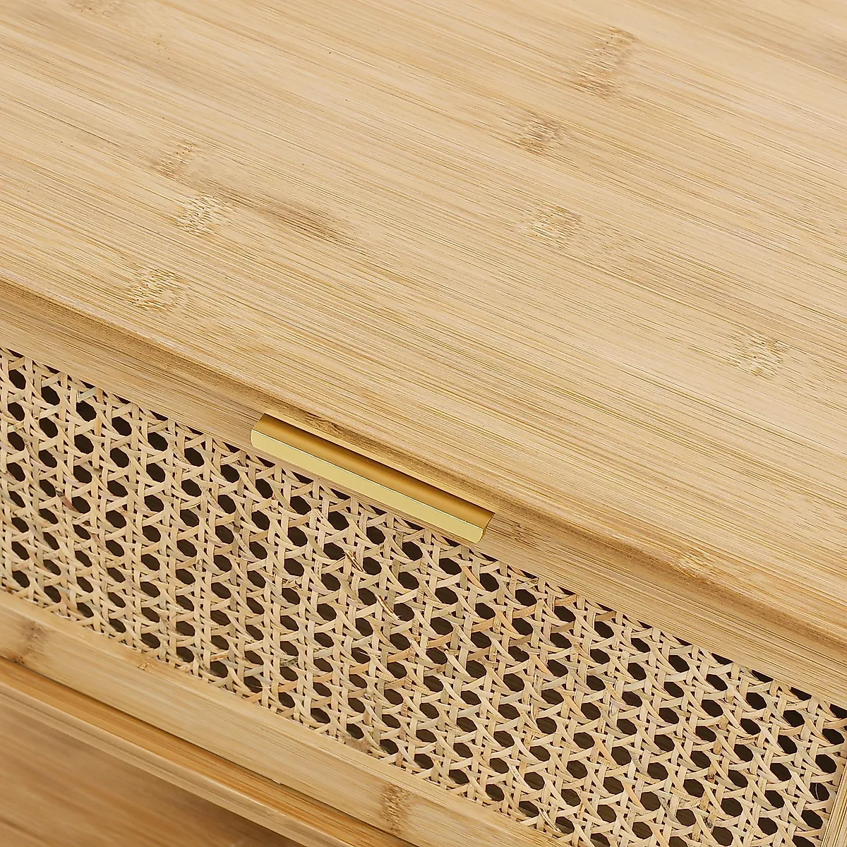 Rattan Nightstand 2 Drawer, Bamboo and Rattan Mid Century Modern Nightstand, Bedside Table Accent End Table Side Table for Bedroom, Living Room (Natural + Bamboo)