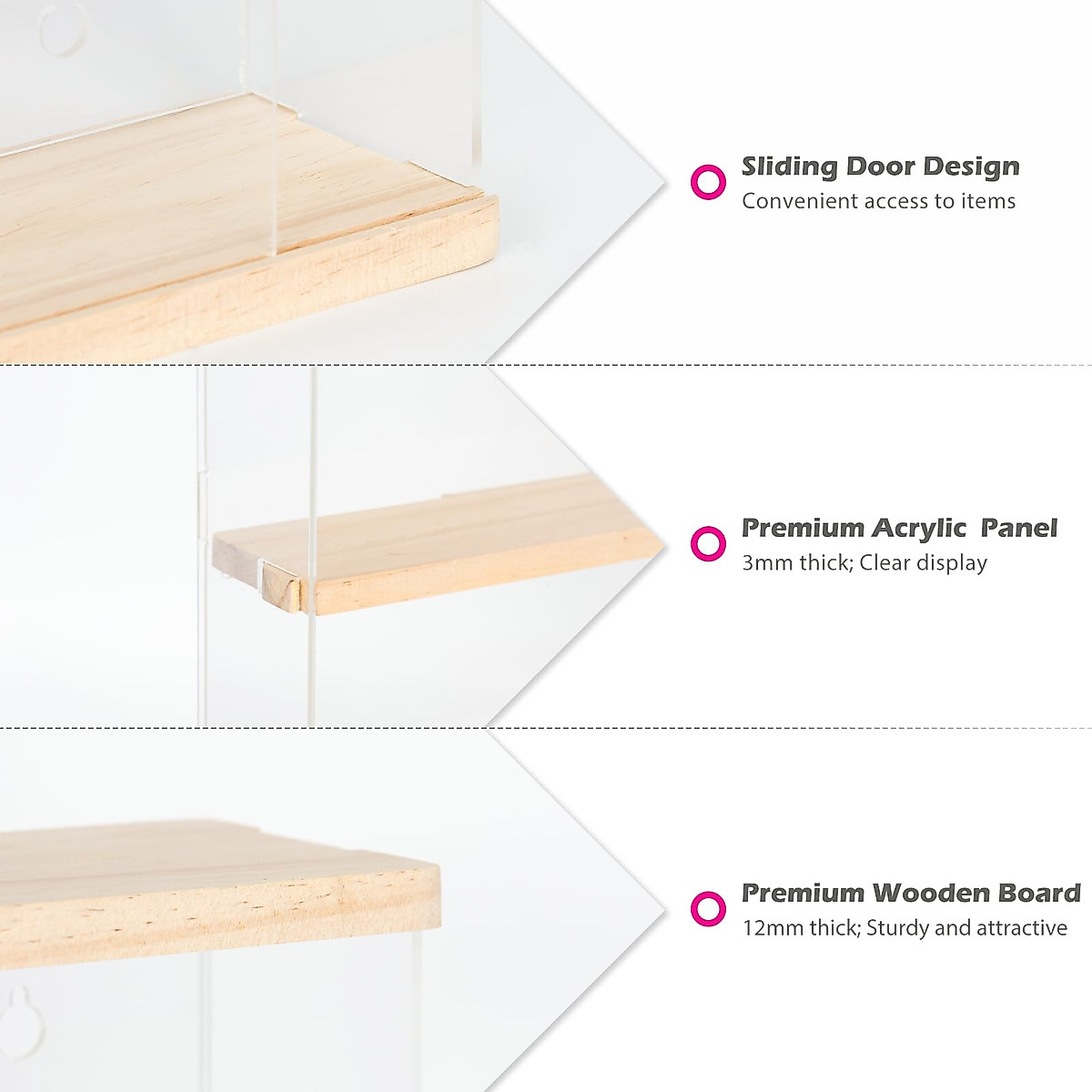 Nynelly 3-Layer Acrylic Display Case, Wall Mounted Display Box Countertop Cabinet for Collectible, Clear Display Case with Door for Mini Funko Pop, Action Figure, 11.5" L x 3.3" W x 15" H,Walnut