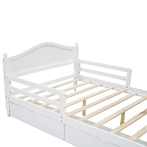 CITYLIGHT Kids Full Bed Frame with Storage Drawers and Rails, Wood Platform Beds with Headboard and Footboard, Full Size Storage Bed with Slat Support for Boys Girls,No Box Spring Needed,White
