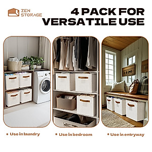 13"x13" Cube Boxes, Cube Storage Bins with Handles for Closet,Foldable Linen Storage Bins with Handles for Clothes, Yarns, Towels, Blankets,Toys, Beige, 4 Pack