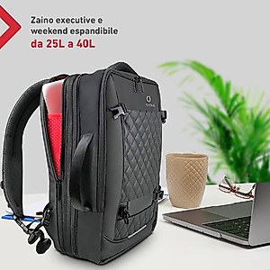 OXIDIA Travel Backpack for Business, Carry on Bag Flight Approved, 15.6-inch Laptop Backpacks, Weekender Backpack for Men, Expandable Capacity (25L, 40L), Waterproof, TSA Friendly (Black)