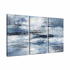 Blue and Grey Wall Art-Abstract Picture 3 Piece Canvas Print Wall Painting Modern Artwork Canvas Wall Art for Living Room Home Office Décor