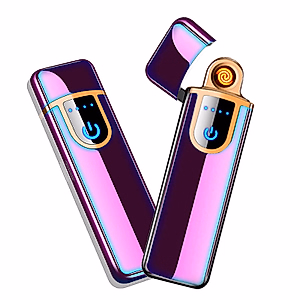 Electronic Lighter, Rainbow Ice Design USB Rechargeable Lighter Touch Ignition Cycle Charging Lighter,Windproof Plasma Lighter for Men, LED Battery Indicator Flameless Lighter Boyfriends Father Gifts