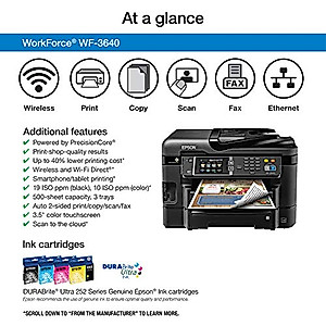 Epson WorkForce WF-3640A Wireless Color All-in-One Inkjet Printer with Scanner and Copier