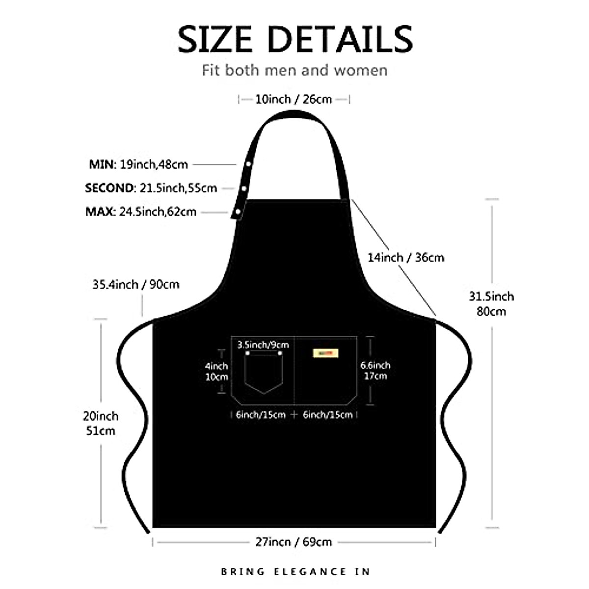 Hongsome Artist Apron,Paint Garden Pottery Teacher Painting Aprons for Adults Women 3 Pockets, Adjustable Bib Apron for Art Gardening Cooking Black