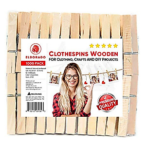Eldorado Clothespins, Natural Wood, 3" x 0.5" inches, Super Value Pack of 1,000 for Multipurpose Everyday Clothing, Laundry, Drying, Crafts, and DIY Projects, Size XL. (1000)