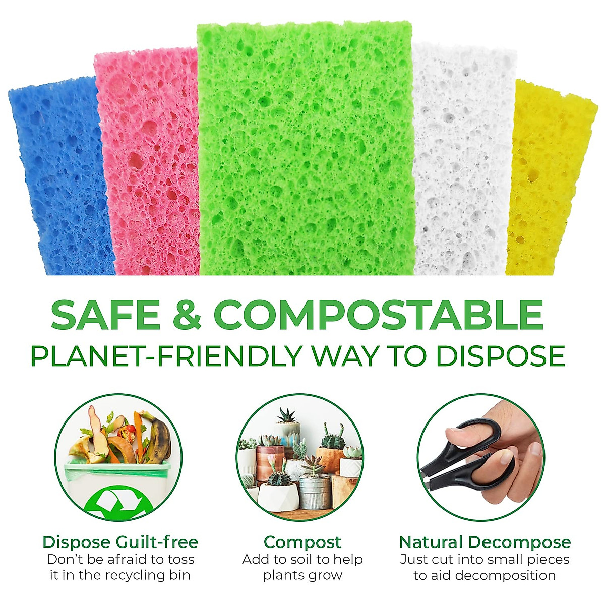 AIRNEX Biodegradable Cellulose Compressed Sponges - Pack of 16 Compostable Sponges Kitchen Pop Up Bulk - Non Scratch Multicolor Natural Dish Sponges - Heavy Duty Multipurpose Eco Friendly Sponges