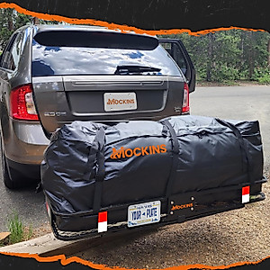 Mockins 60"x20"x6" Folding Trailer Hitch Cargo Carrier & 16 Cu.Ft. Waterproof Tow Hitch Cargo Carrier Bag Set | 500 Lbs. Capacity All-Weather Luggage Rack for Car, SUV, & Truck with Bag & Accessories
