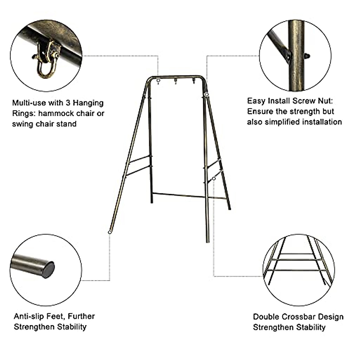 ONCLOUD Upgraded Hammock Chair Stand Metal Swing Stand Frame, Heavy Duty Steel Hammock Stand Only for Porch, Backyard, Indoor or Outdoor, Antique Bronze Finish