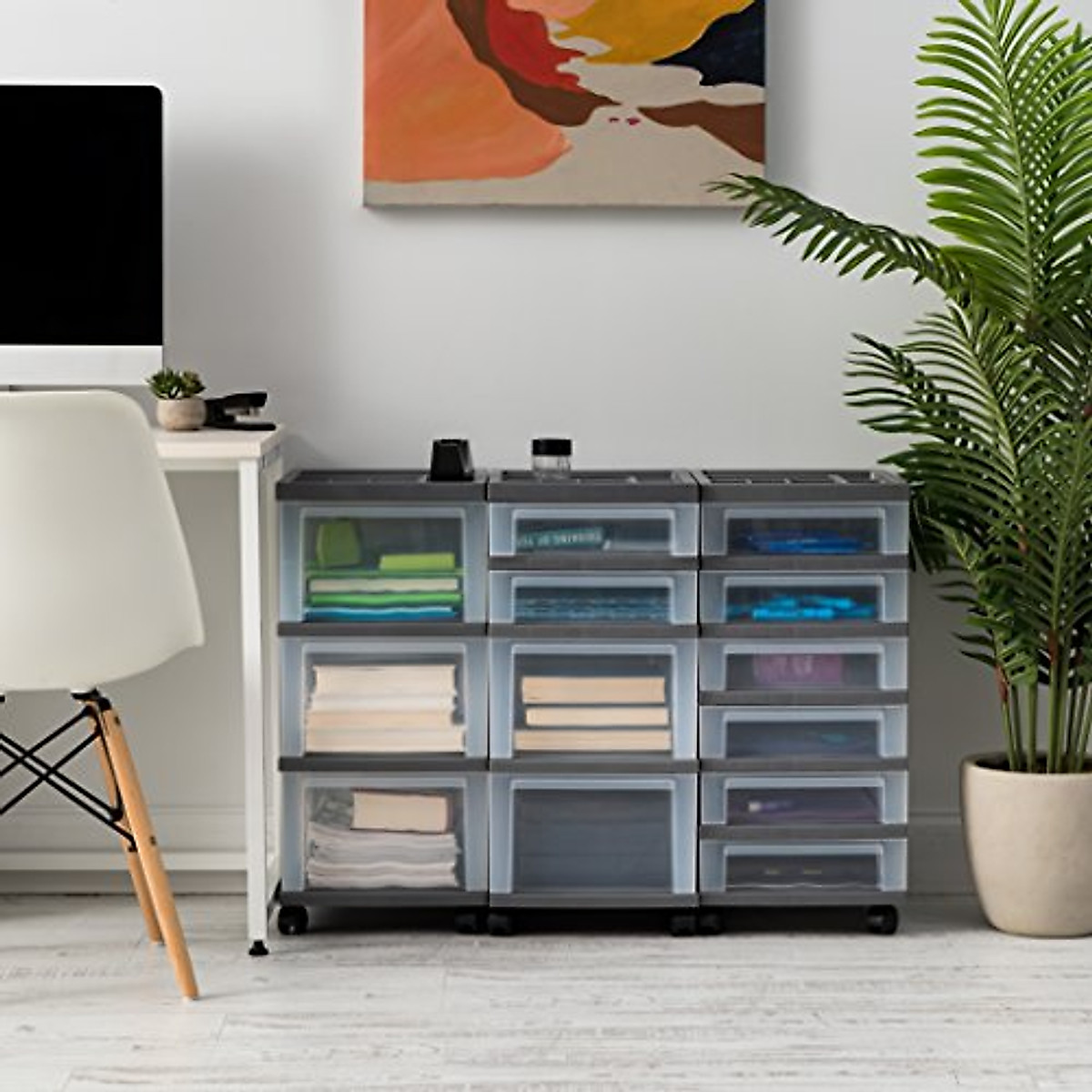 IRIS USA MC Plastic Storage, Rolling Cart with Organizer Top, 4 Drawer/GREY CLR, Gray