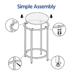 Yaheetech End Table,Round Side Table,Small Coffee Accent Table Nightstand Modern Style w/Glass Top & Metal Frame for Living Room, Balcony, Bedroom, Porch, Small Space,Black