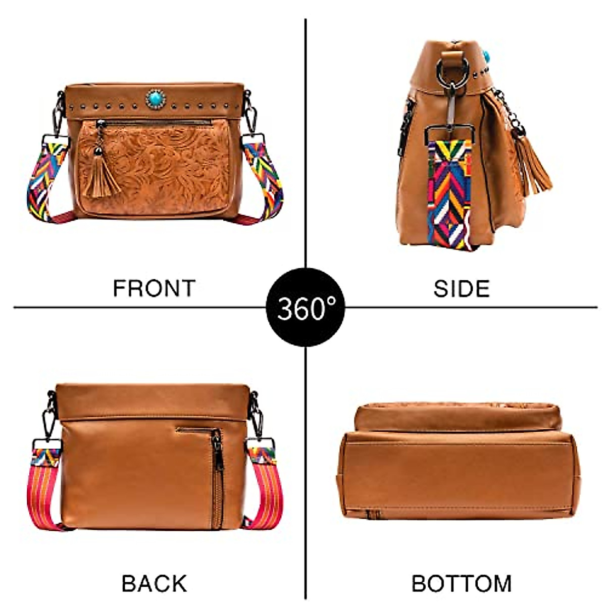 CELELA Women's Crossbody Handbags Ladies Shoulder Bag Small Hobo Purse Cross-body with Guitar Straps Replacement Western (Brown)