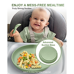 BRVTOT Classic Toddler Plate with Suction 3 PCS, Baby Suction Plates Set BPA Free Food Grade Silicone Plates for Baby Toddler Kids, Spill Proof Dinner Dishes Dishwasher Safe