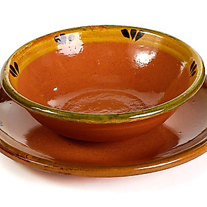 Ancient Cookware, Mexican Clay Soup Bowl, Trefoil Design, 20 Ounces