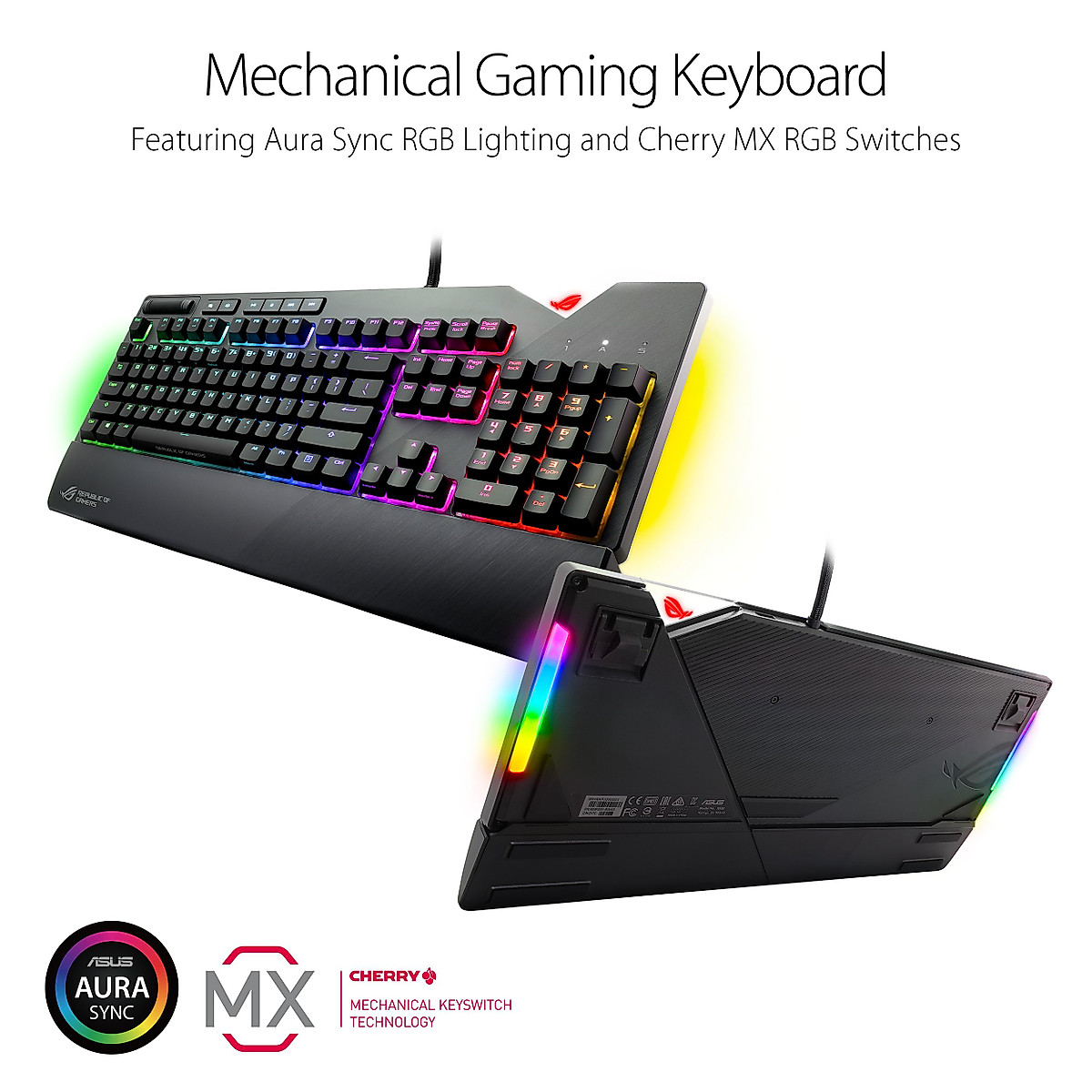 ASUS ROG Strix Flare (Cherry MX Brown) Aura Sync RGB Mechanical Gaming Keyboard with Switches, Customizable Badge, USB Pass Through and Media Controls (Renewed)