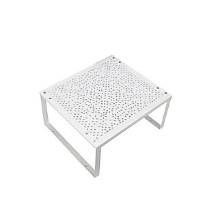 1 Pcs White Countertop Organizer,Cupboard Stand Spice Rack,Foldable Shelf Organizer 12.5x11",Steel Plate Insert & Pull-Out Organizers Stack with Screws for Cups Jars Bowl Spice Racks Kitchen Bathroom