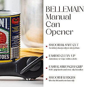 Bellemain- Safe Cut Stainless Steel Ergonomic Can Opener, Manual | Smooth Edge Stainless Steel Can Opener Perfect For Home Chefs and Restauraunts