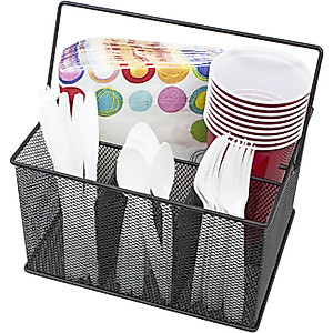 Sorbus® Utensil Caddy — Silverware, Napkin Holder, and Condiment Organizer — Multi-Purpose Steel Mesh Caddy—Ideal for Kitchen, Dining, Entertaining, Tailgating, Picnics, and Much More (Black)