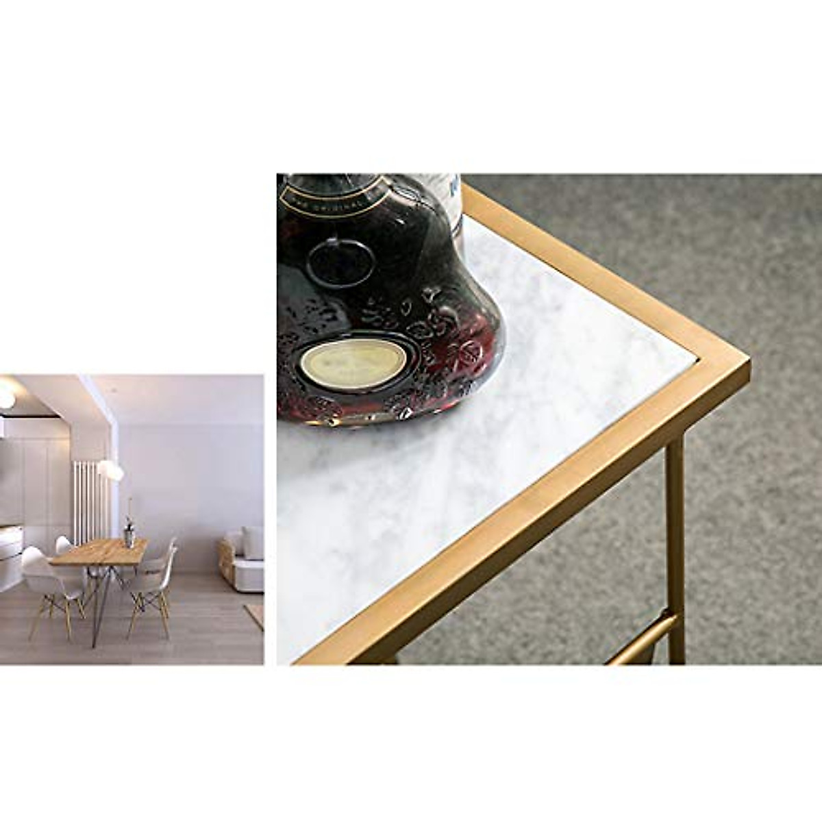 Articles for daily use Square Marble Coffee Table Side Table, Bedside Table with Storage Box, Metal Frame Marble Table Top, Industrial Style Small Coffee Table in Living Room and Bedroom