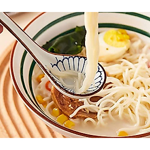 Ceramic Soup Spoons Sets of 4,Asian Soup Spoons,Long Ramen spoons,Japanese soup spoons for Pho,Wonton,Noodles,Chinese Ceramic Rice Spoons,4Pcs