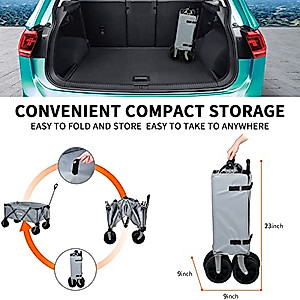 FRITIGA Collapsible Wagon Cart, with Side Bag - Folding Beach Wagon for Sand, Heavy Duty Foldable Utility Shopping Carts on Big All-Terrain Wheels, Outdoor Garden Portable Wagon