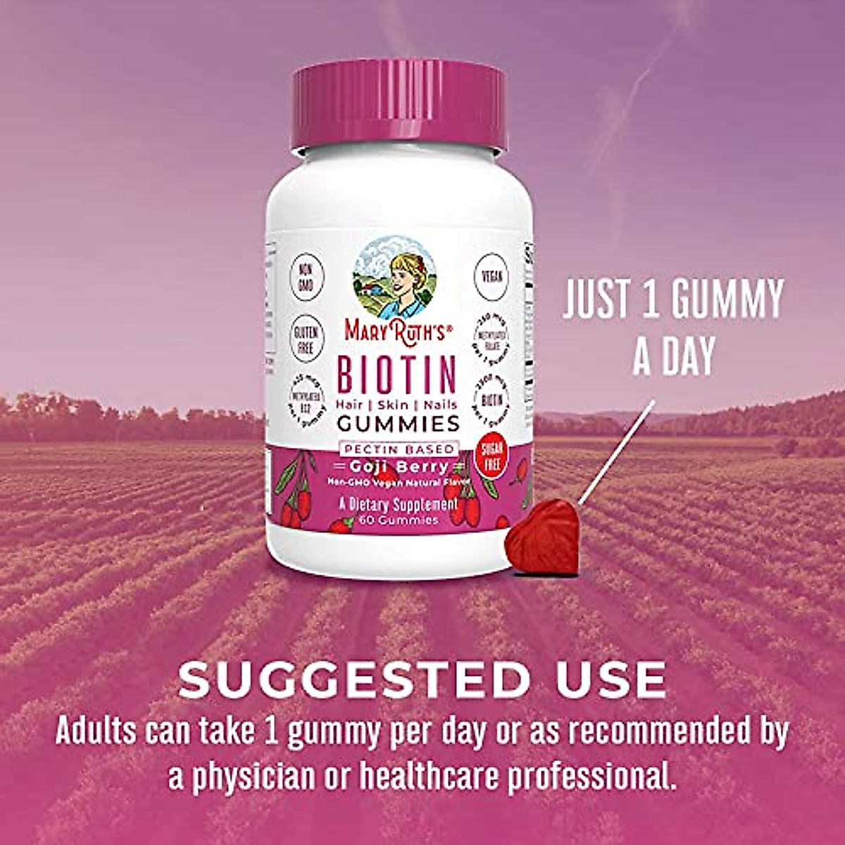 Biotin | Sugar Free | 2 Month Supply | Biotin Gummies | Biotin Vitamins for Hair Skin & Nails | Biotin Gummies for Hair Growth | Vegan | Non-GMO | Gluten Free | 60 Count