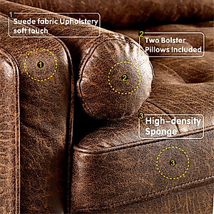 XIZZI Mid-Century Loveseat Sofa for Living Room,69.68" Small Couch for Small Spaces Bedroom with Solid Wooden Frame and High Density Sponge Cushion,Dark Brown