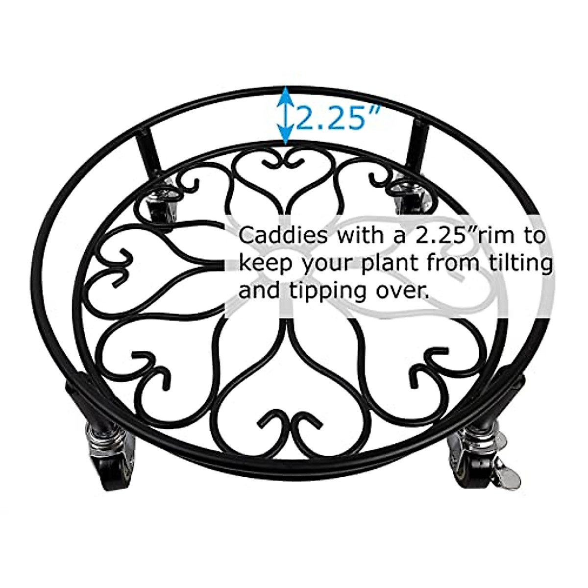 Cocoyard Heavy Duty Metal Plant Caddy Planter Dolly, Flower Pot Holder Rack for Indoor Outdoor Planter Support Planter Pot Trivet (14-Inch Black)