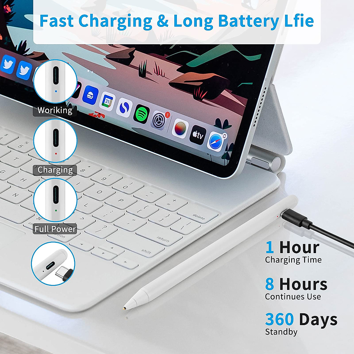 Stylus Pen for HP X360, High Sensitivity Digital Pencil with 1.5mm Ultra Fine Tip Stylus for HP X360 15 Inch Pen White